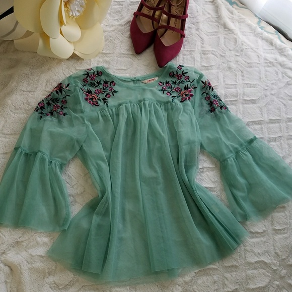 Tops | Embroidered Mesh Top | Poshmark
